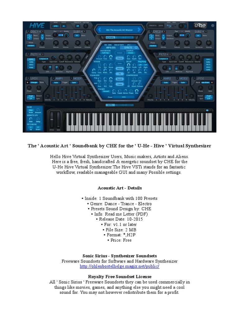 The ' Acoustic Art ' Soundbank by CHE For The ' U-He - Hive ' Virtual Synthesizer | PDF ...