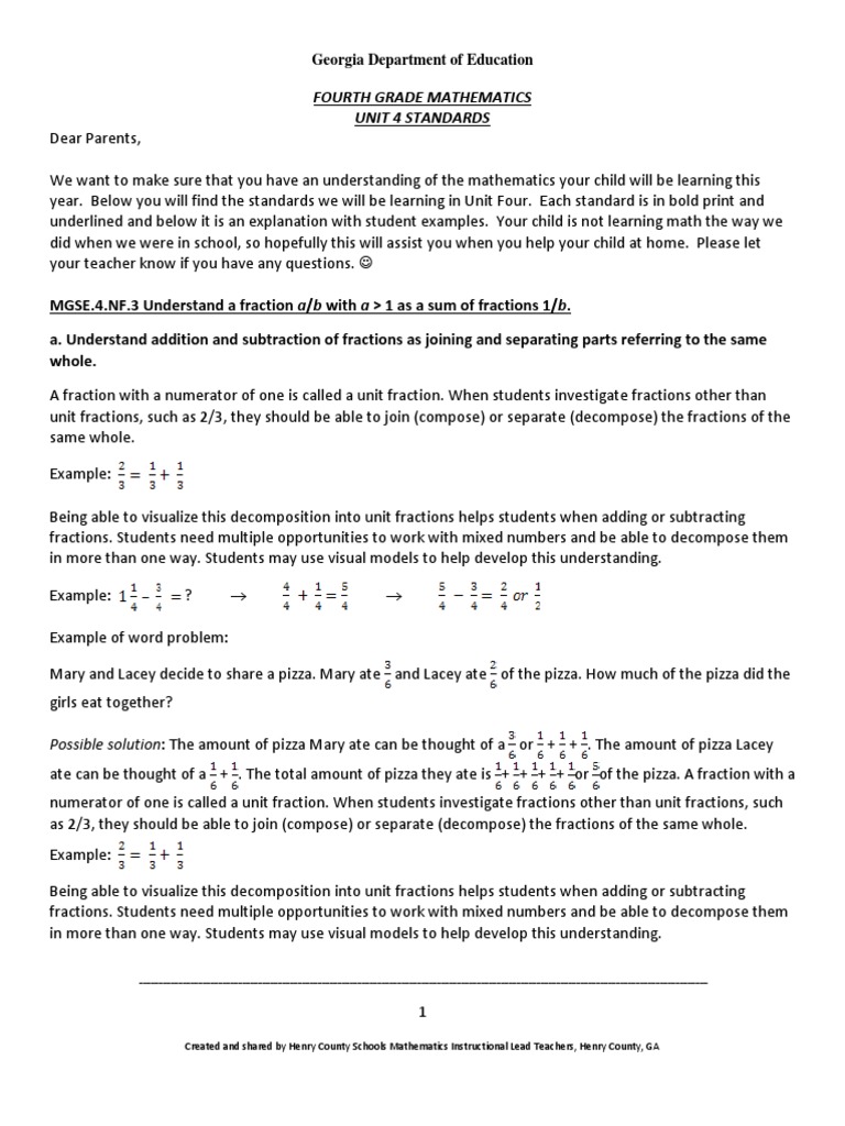 unit-4-4th-grade-parent-letter | Fraction (Mathematics ...