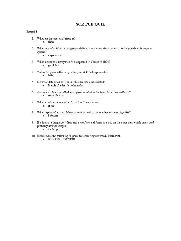 Pub Quiz | PDF