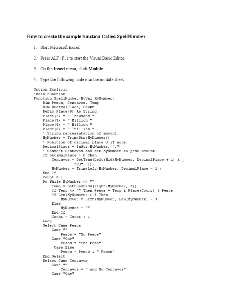 How To Create The Sample Function Called SpellNumber | PDF | Computer ... How To Create The Sample Function Called SpellNumber | PDF | Computer ...