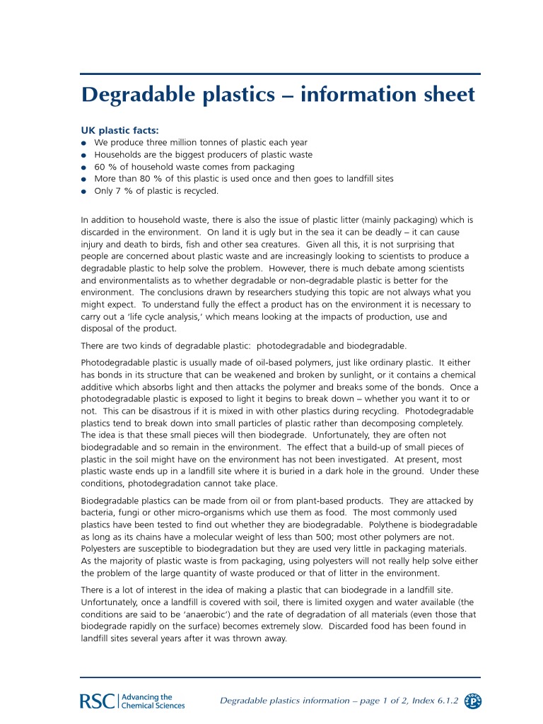 Degradable Plastics - Information Sheet: UK Plastic Facts | Download ...
