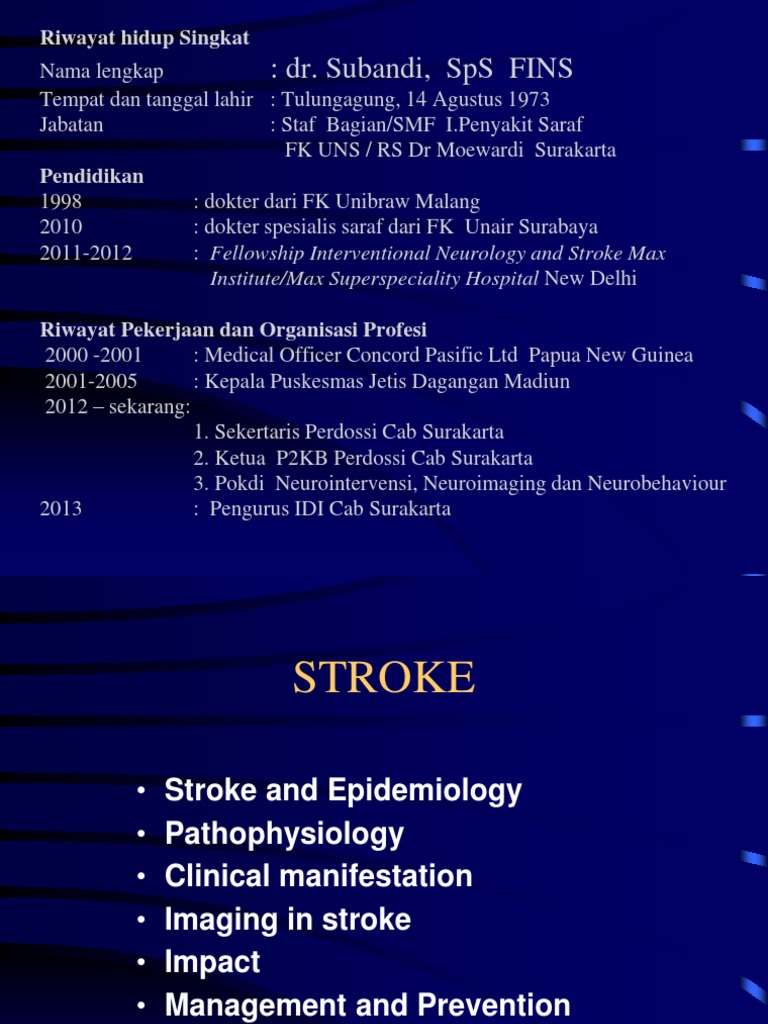 Stroke and Epidemiology - Dr. Subandi Sps Fins | PDF | Sains & Matematika