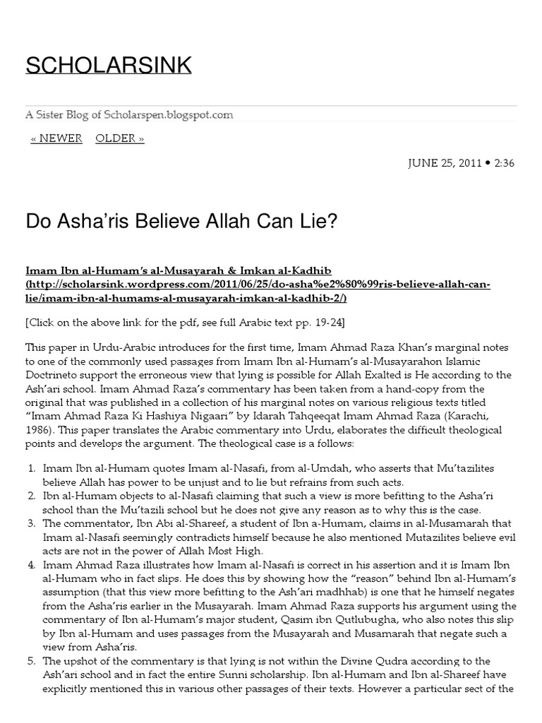 Imam Ibn al-Humam on Divine Truthfulness | PDF | Abrahamic Religions ...
