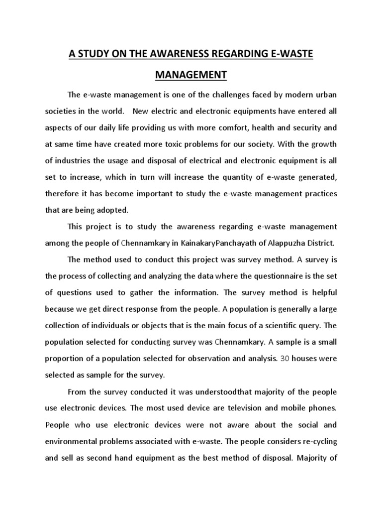 E-waste Management | Electronic Waste | Survey Methodology