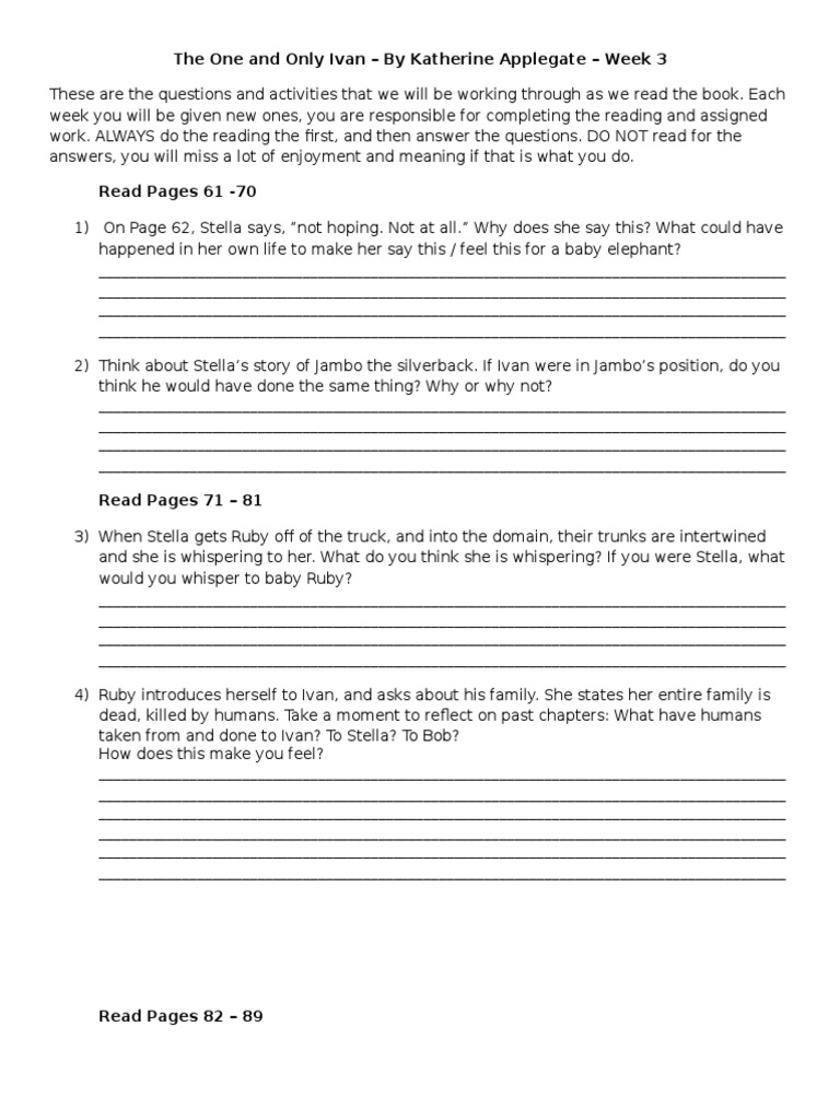 The One and Only Ivan - Week 3 | PDF | Self-Improvement | Language Arts ...
