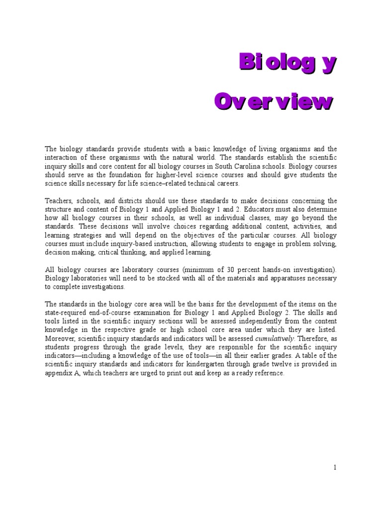 Biology Standards | PDF | Cell (Biology) | Genetics