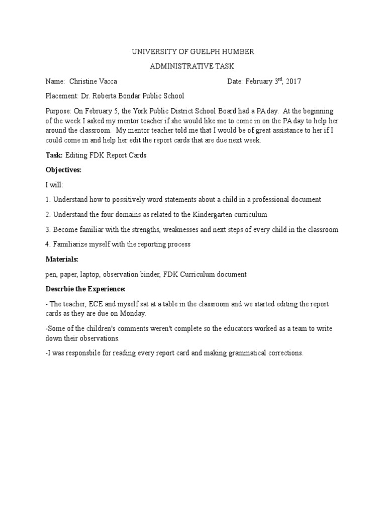 Task: Editing FDK Report Cards Objectives | PDF