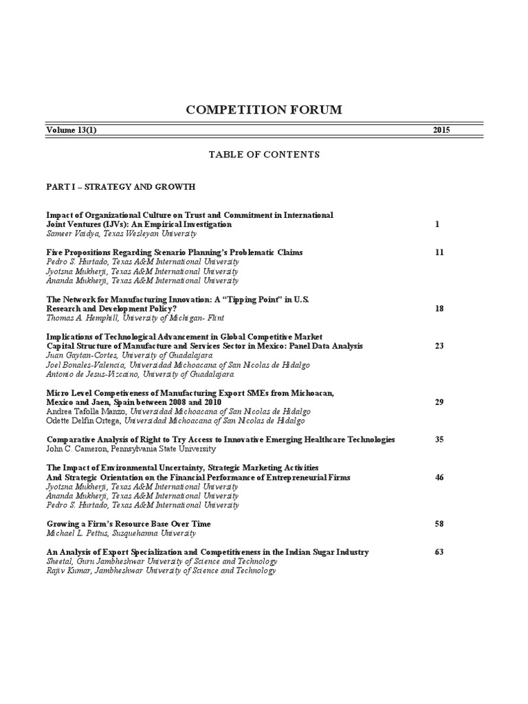 2015 Competition Forum Issue 1 | PDF | Survey Methodology ...
