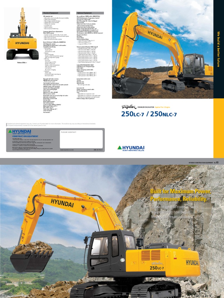 Hyundai Robex 250LC-7 Specifications | PDF | Horsepower | Engines
