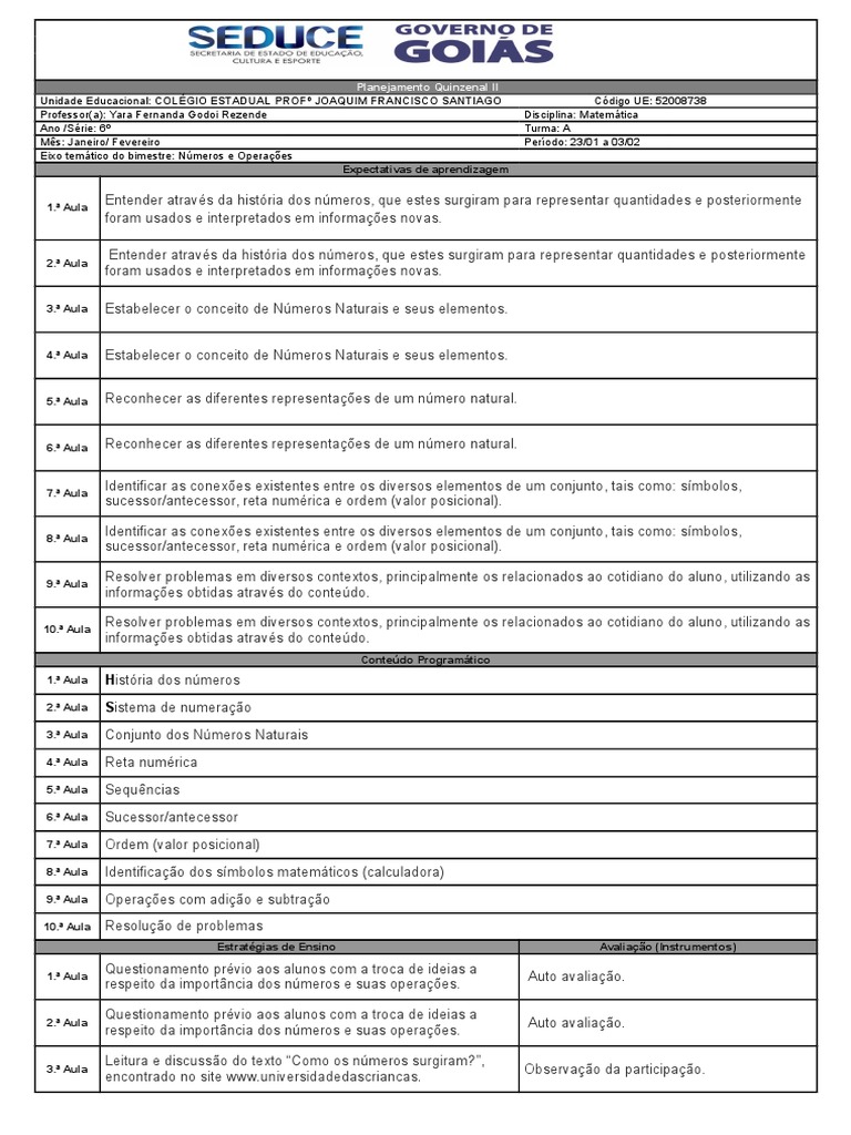 Plano De Aula Números Naturais Pdf Número Natural Informação