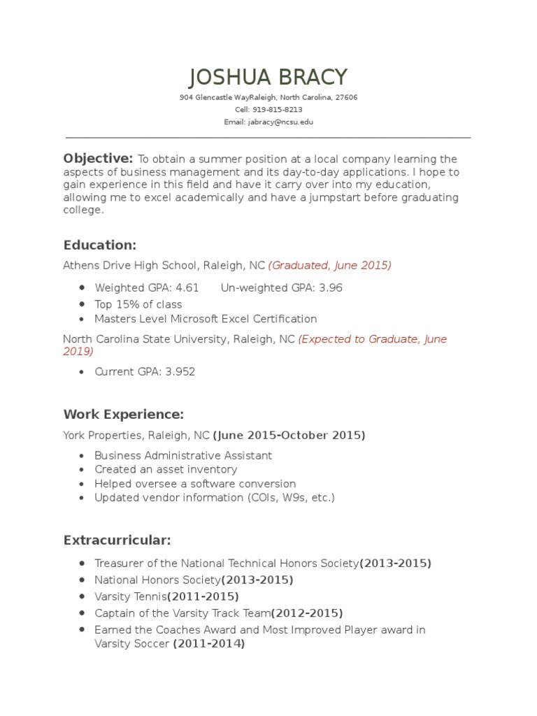 Joshua Bracy Resume | PDF