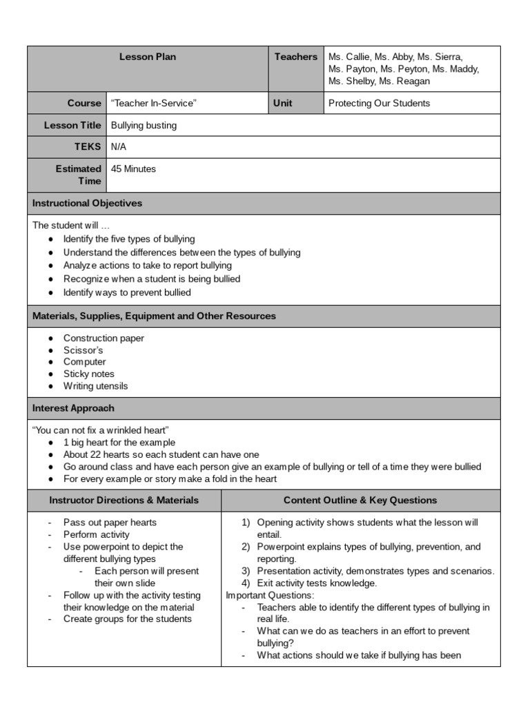 Bullying Awareness for Teachers | PDF | Lesson Plan | Educational ...
