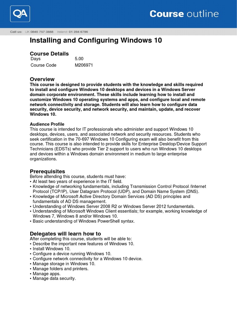 M206971 - Installing and Configuring Windows 10 | PDF | Windows 10 | Microsoft Windows