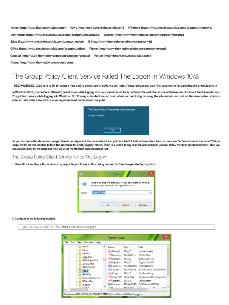 The Group Policy Client Service Failed The Logon in Windows | PDF ...