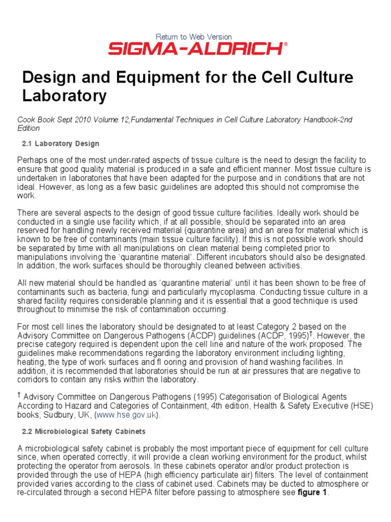 Design and Equipment For The Cell Culture Laboratory | PDF ...