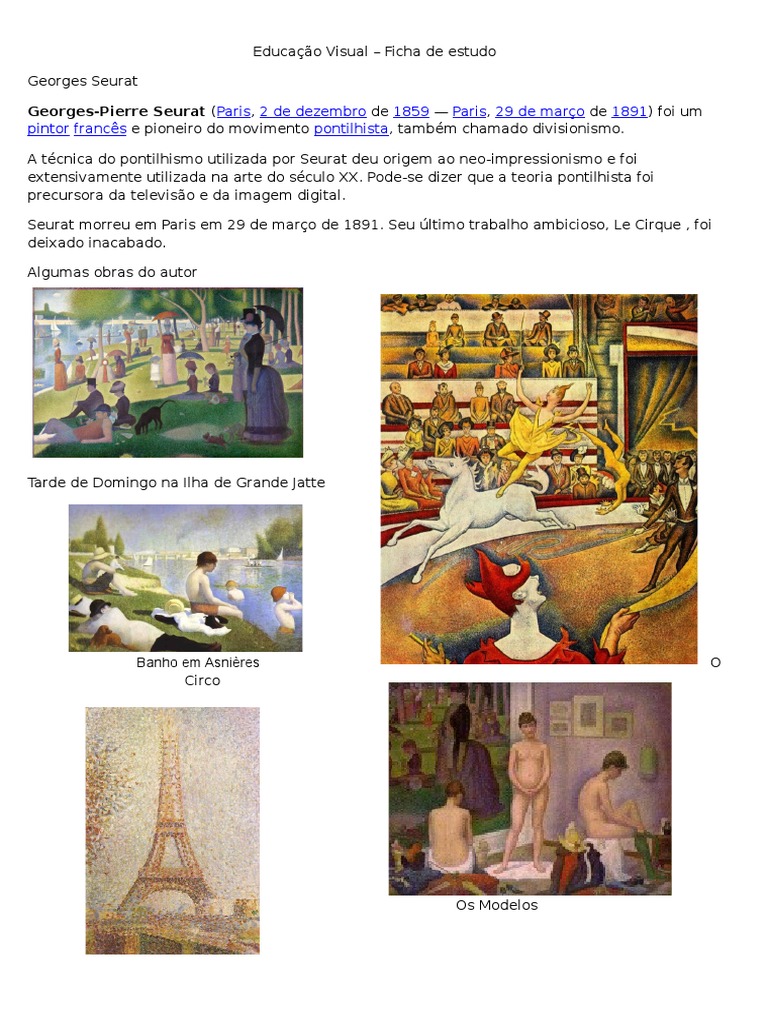 Ficha de Estudo Georges Seurat | PDF