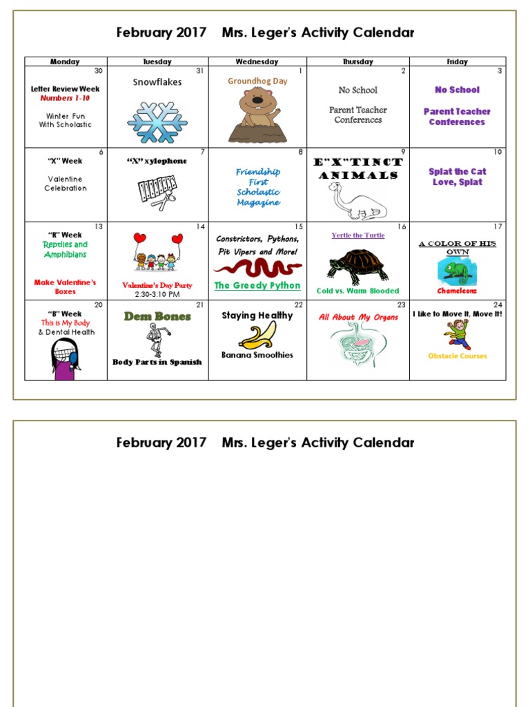 February 2017 Activity Calendar | PDF