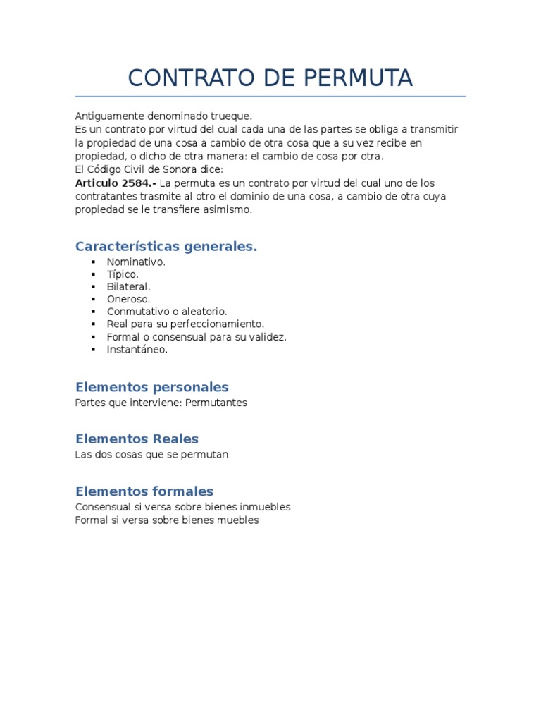 Contrato de Permuta | Propiedad | Política