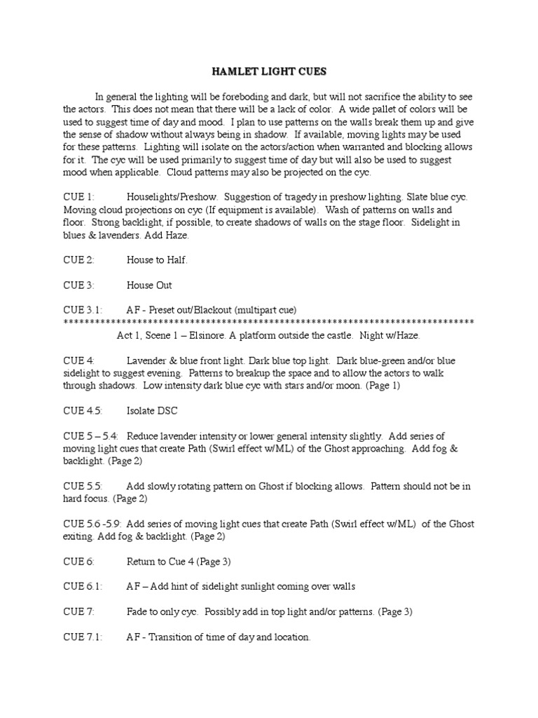 Hamlet Light Cues | PDF | Hamlet | Shadow