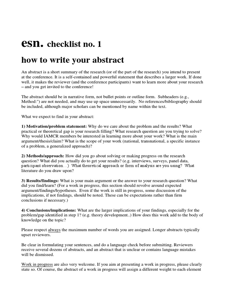 Checklist No. 1 How To Write Your Abstract | PDF | Abstract (Summary ...
