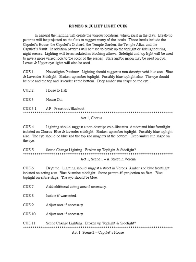 Romeo Juliet Light Cues | PDF | Characters In Romeo And Juliet | Nature