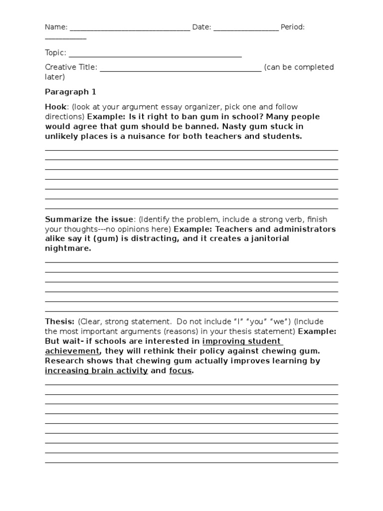 Essay Organizer Introduction Paragraph | PDF