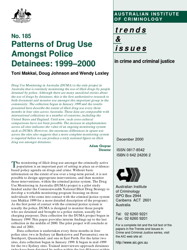 Patterns of Drug Use Amongst Police Detainees: 1999-2000: Trends ...