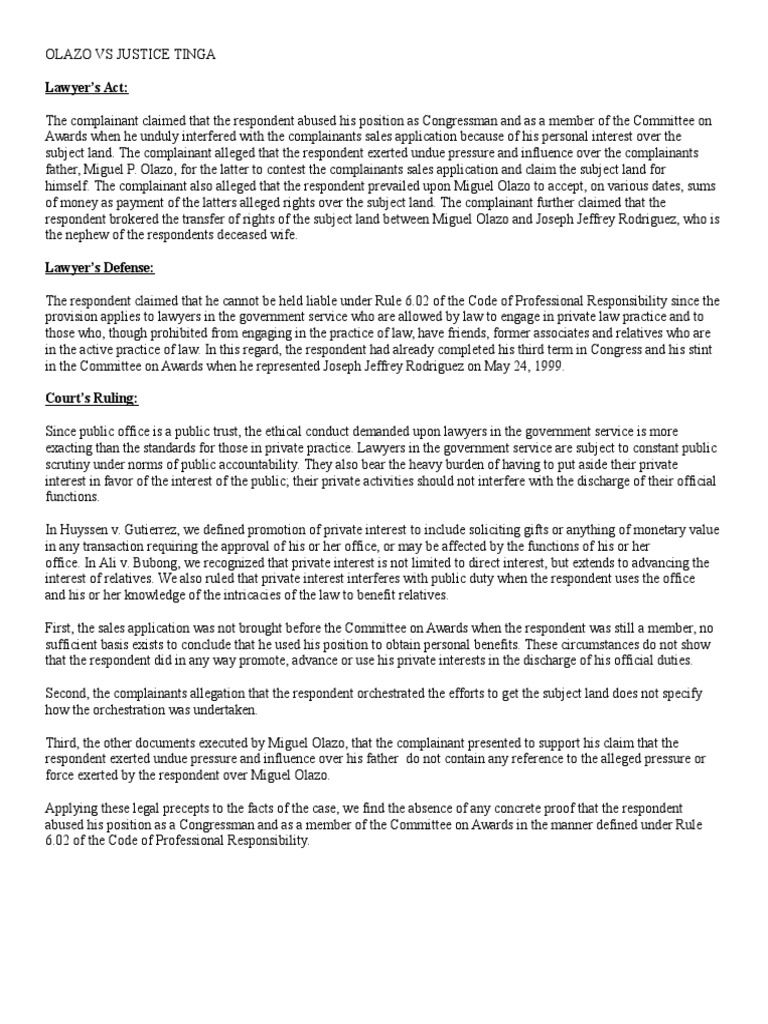 Olazo Vs Justice Tinga, Rule6.02 | PDF | Practice Of Law | Lawyer