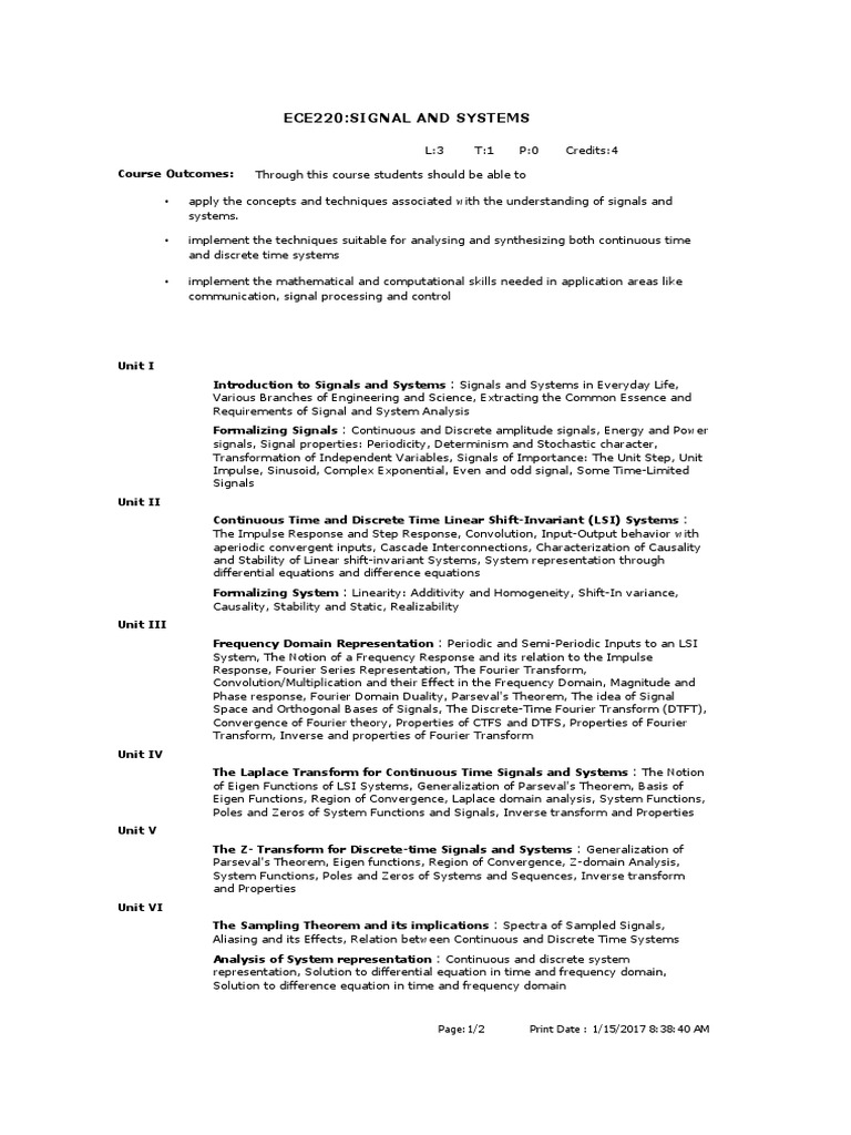 Signal And System Syllabus Pdf Signal Electrical Engineering Fourier Transform
