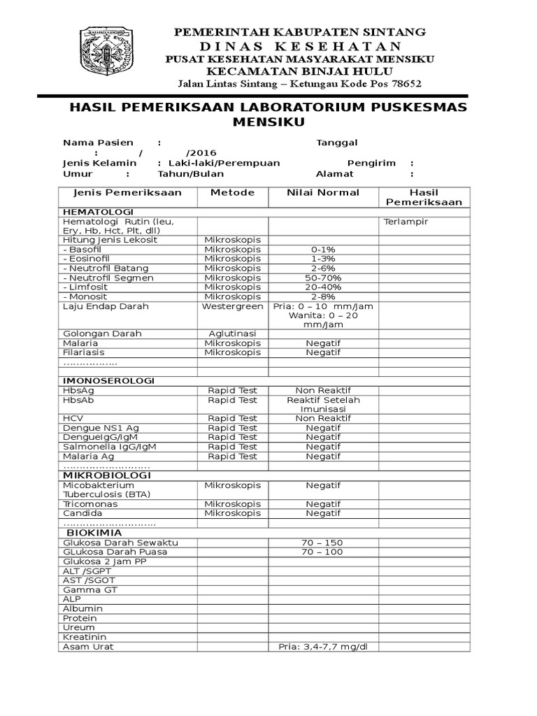 HASIL PEMERIKSAAN LABORATORIUM