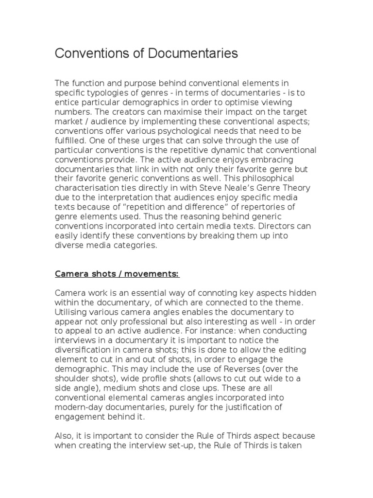 Conventions of Documentaries | PDF | Documentary Film | Genre