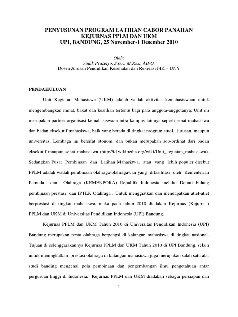 Penyusunan Program Latihan Cabor Panahan Kejurnas PPLM Dan UKM | PDF