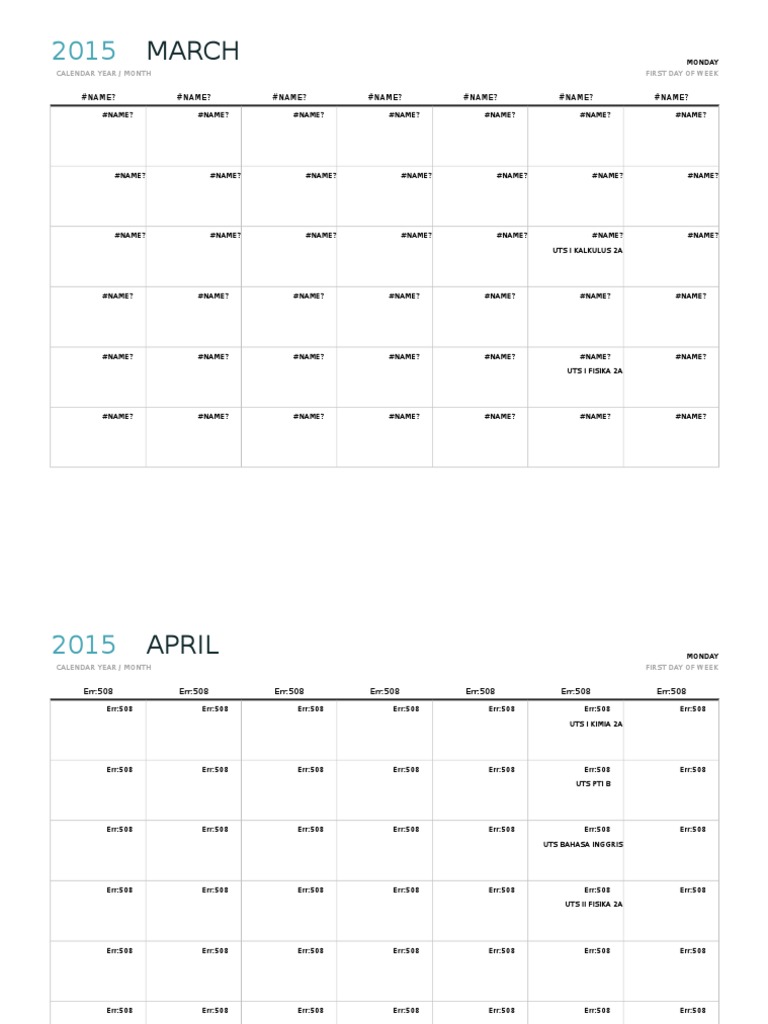 Any Year One-Month Calendar1 | PDF