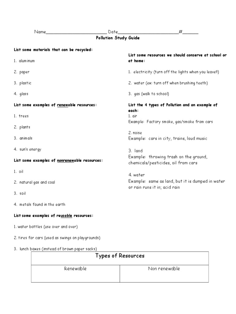 Pollution Study Guide Complete | PDF | Renewable Resources | Recycling