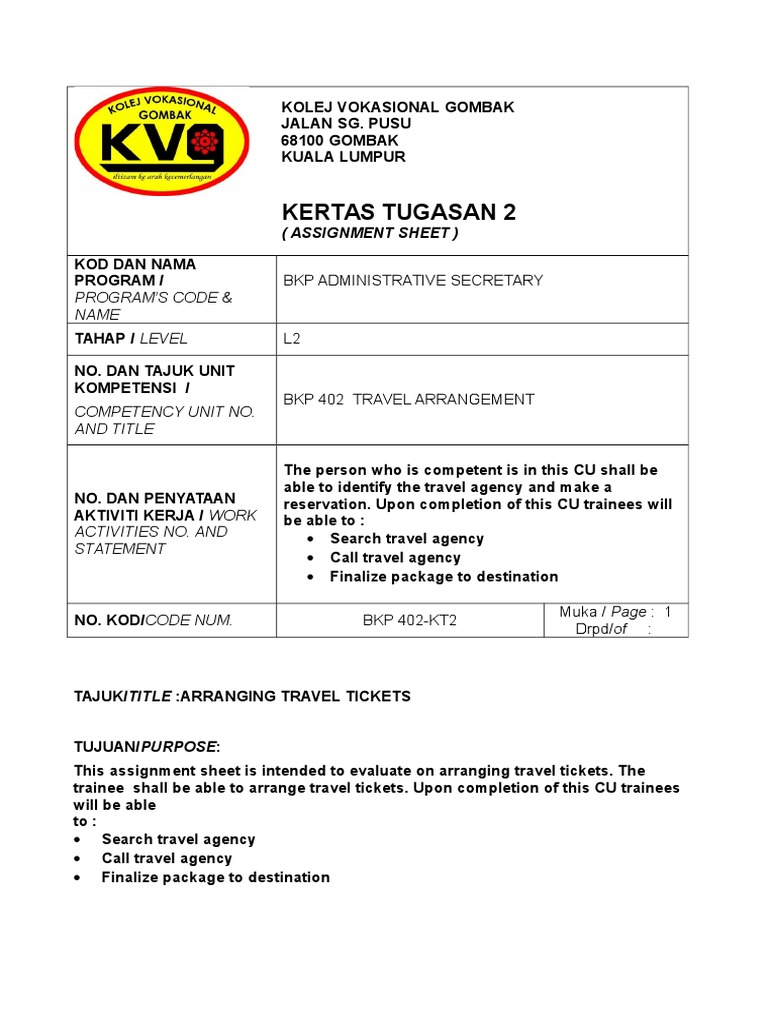 KT2 TRVL Arrngmnt | PDF