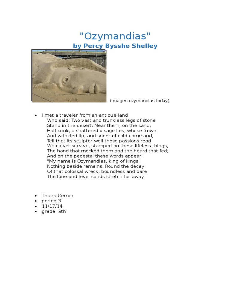 Ozymandias Poem Analysis | PDF