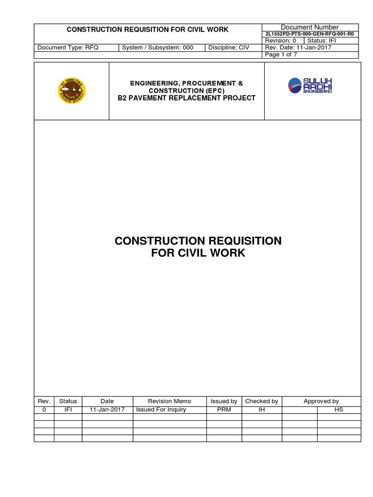 Requisition For Civil Work | PDF | Heavy Equipment | General Contractor