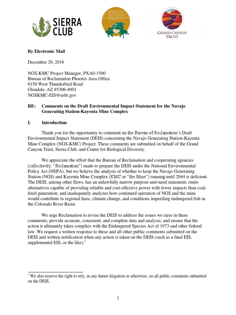 Environmental Comments On Navajo Generating Station-Kayenta Mine ...