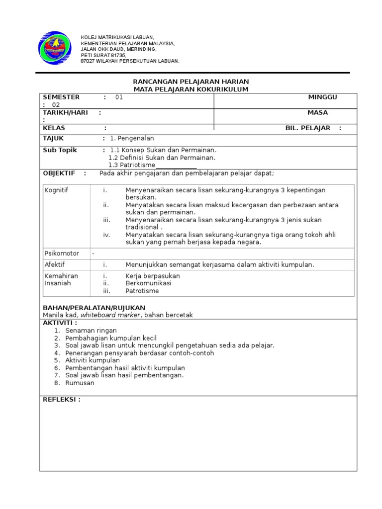 RPH Sukan Permainan | PDF