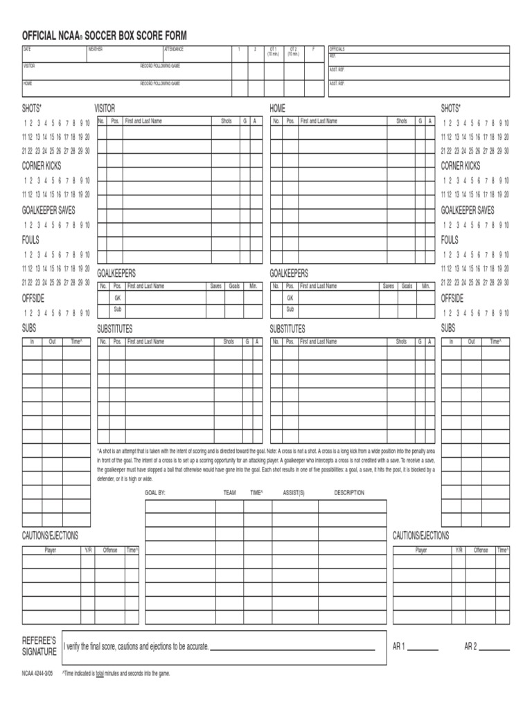 Soccer Printable Scoresheet PDF | PDF | Association Football Seasons ...