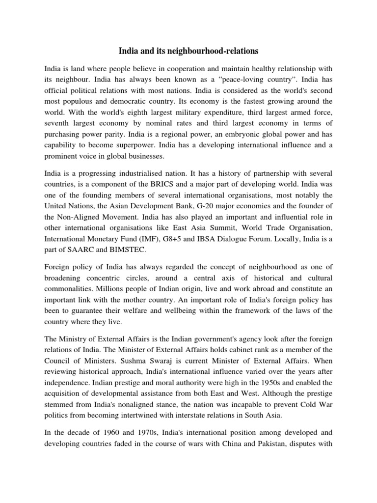 India and Its Neighbourhood-Relations | PDF | India–Pakistan Relations ...
