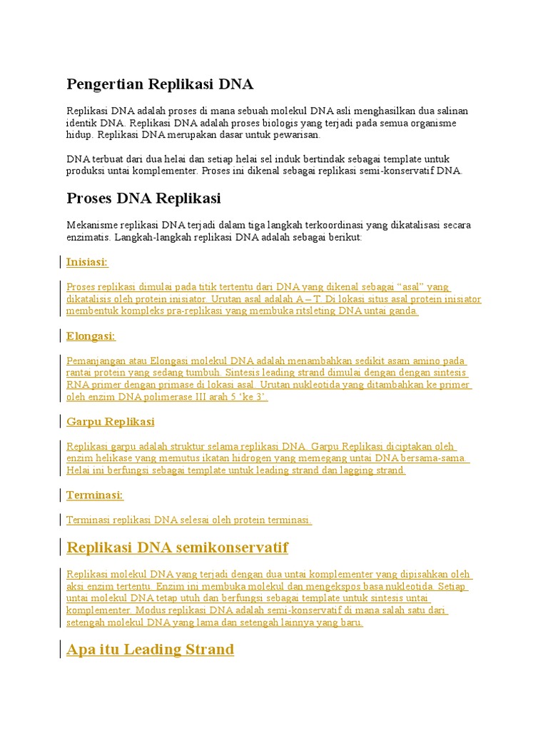 Proses dan Mekanisme Replikasi DNA | PDF