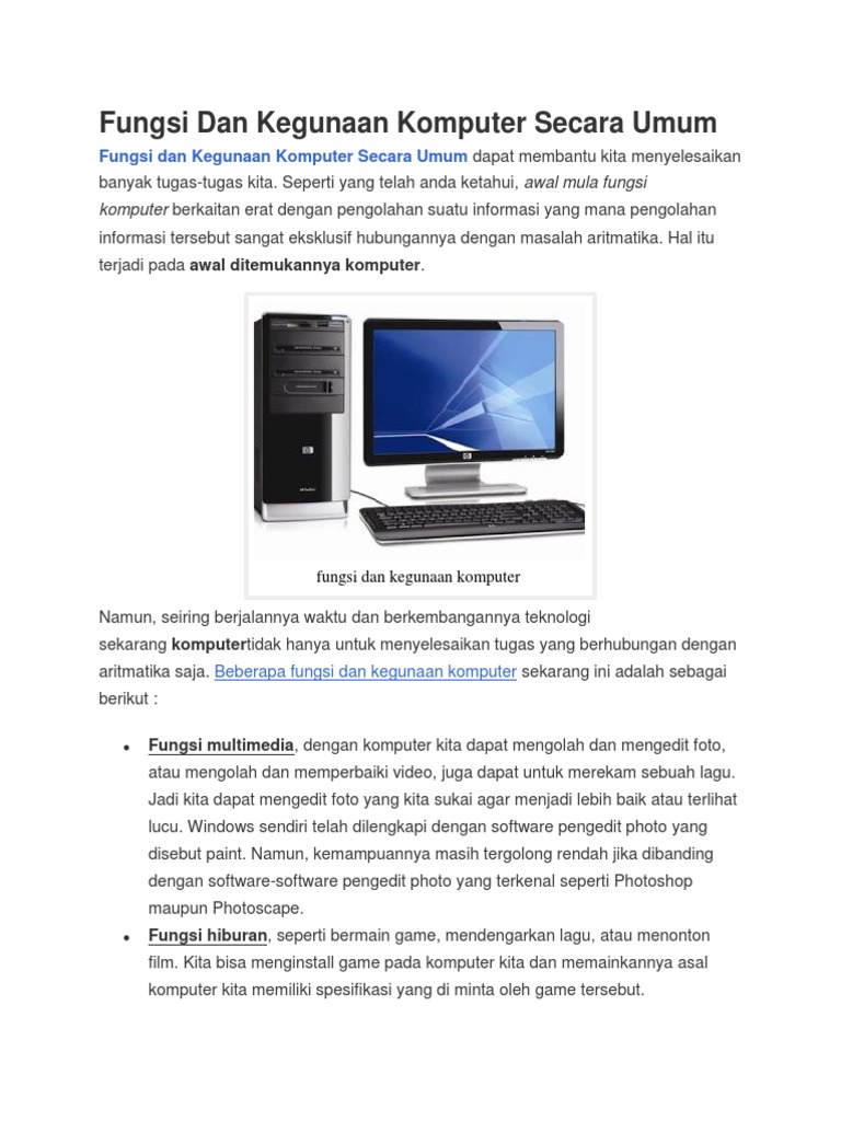 Fungsi Dan Kegunaan Komputer Secara Umum PDF | PDF