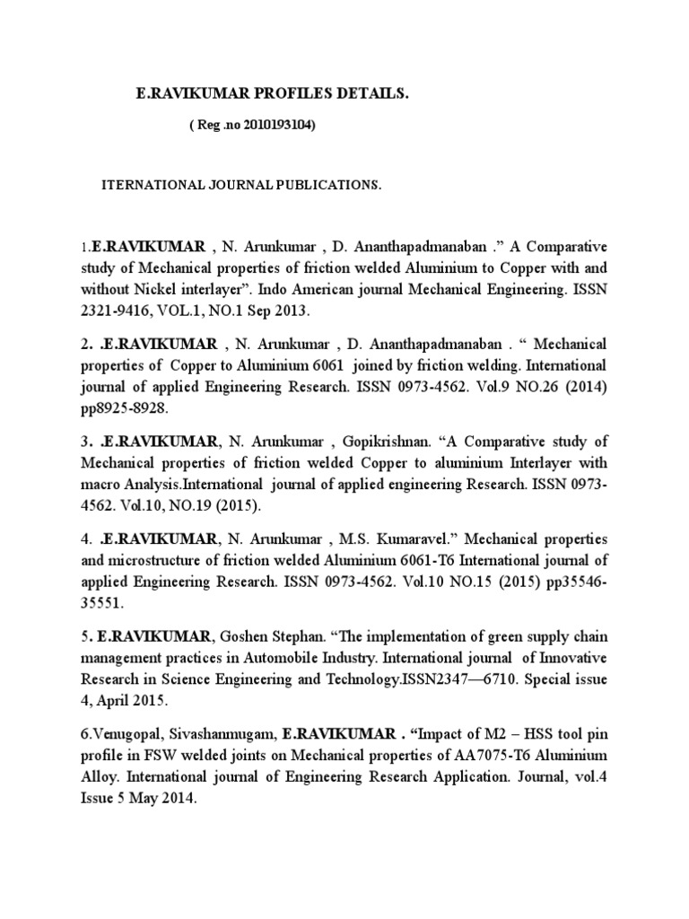 E.Ravikumar Profiles Details.: (Reg .No 2010193104) | PDF | Welding | Construction