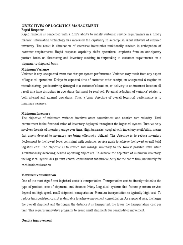 Objectives of Logistics Management: Rapid Response | PDF | Logistics ...