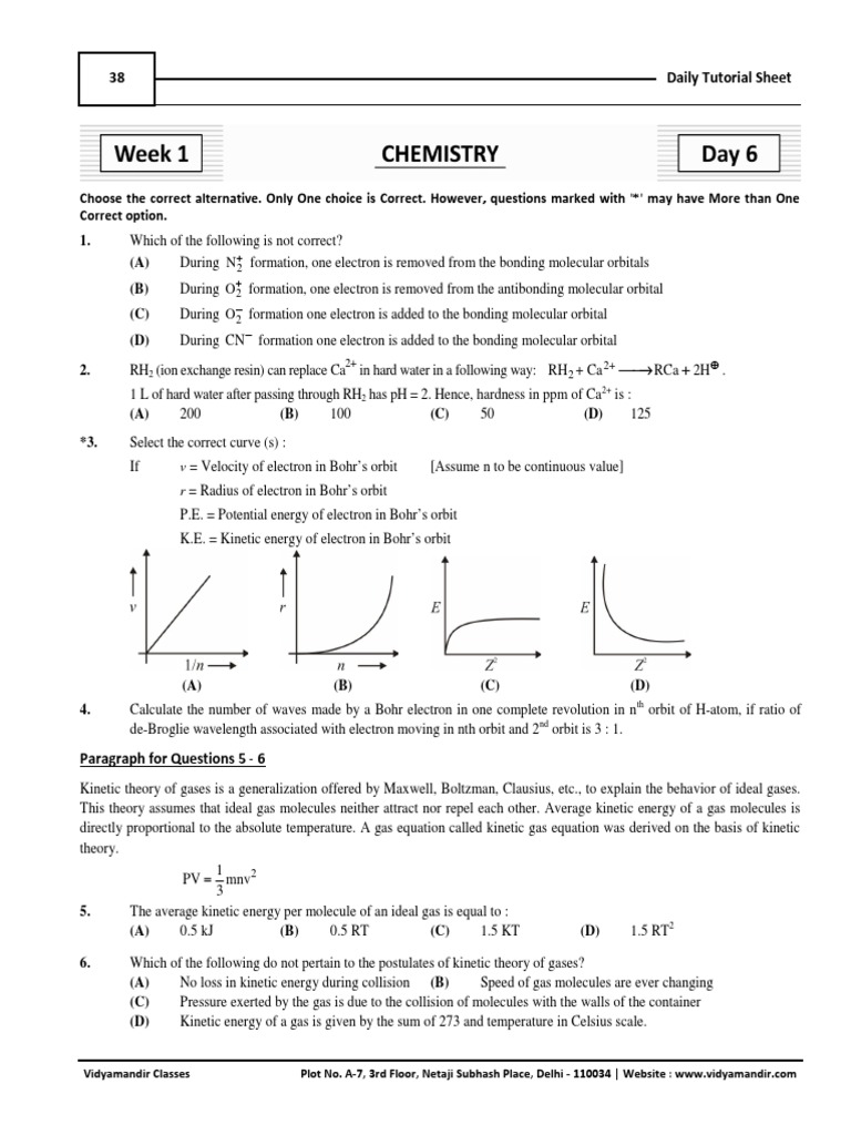 38 Daily Tutorial Sheet | PDF | Gases | Electron