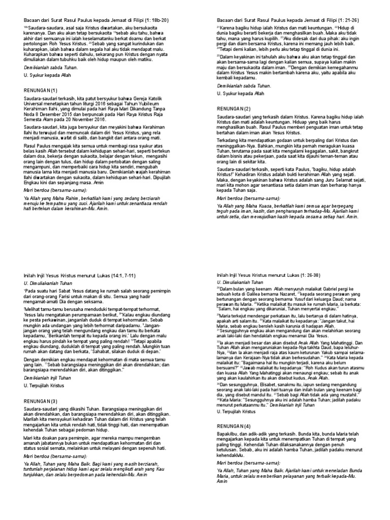 Bacaan Dari Surat Rasul Paulus Kepada Jemaat Di Filipi | PDF