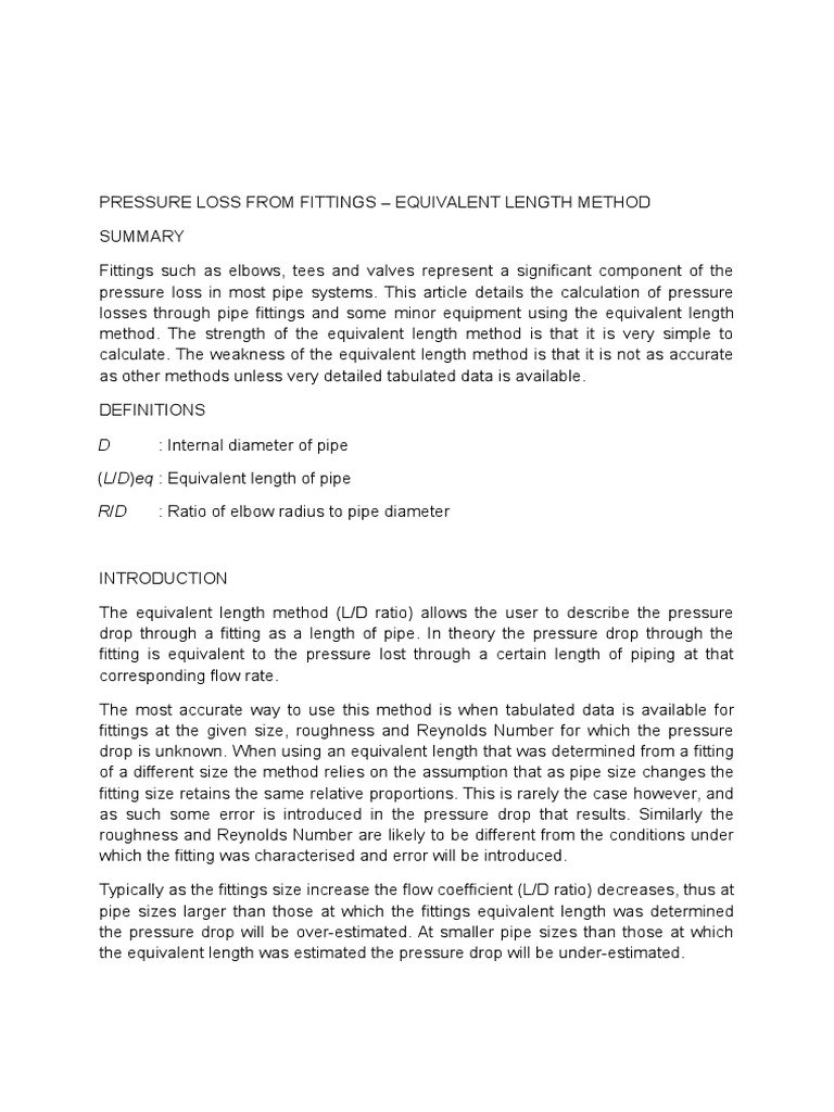 Pressure Loss Calculation for Pipe Fittings | PDF | Technology ...