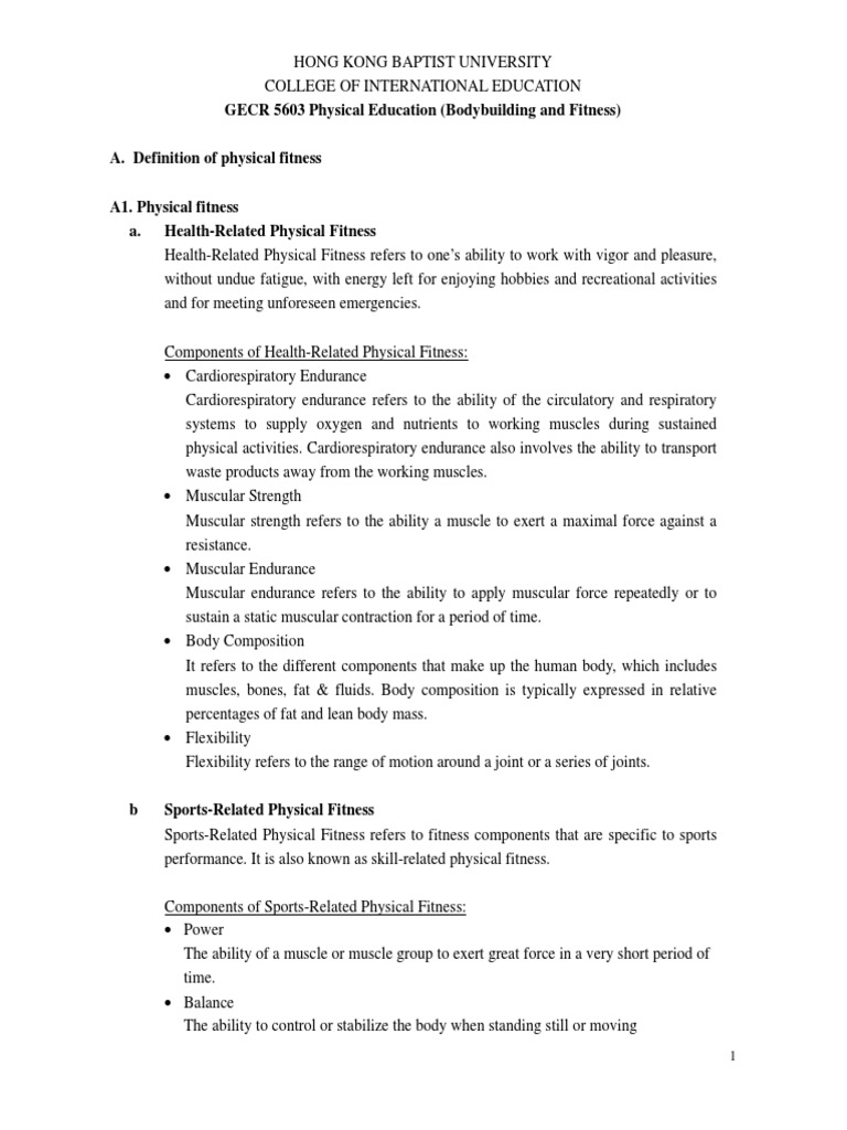 Handout 1 - GECR 5603 Physical Education (Bodybuilding and Fitness ...