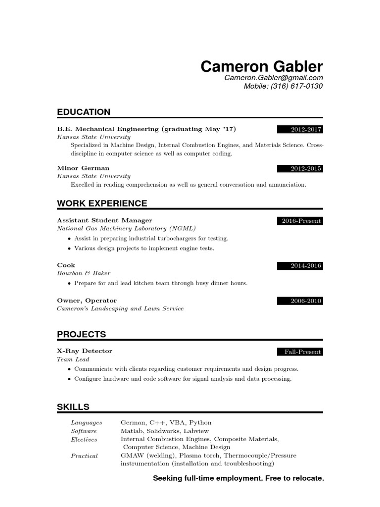 Gabler, Cameron Resume | PDF